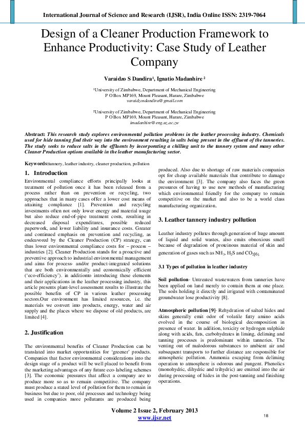 (PDF) Design of a Cleaner Production Framework to Enhance Productivity ...