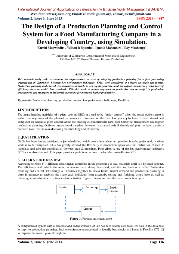 (PDF) The Design of a Production Planning and Control System for a Food ...