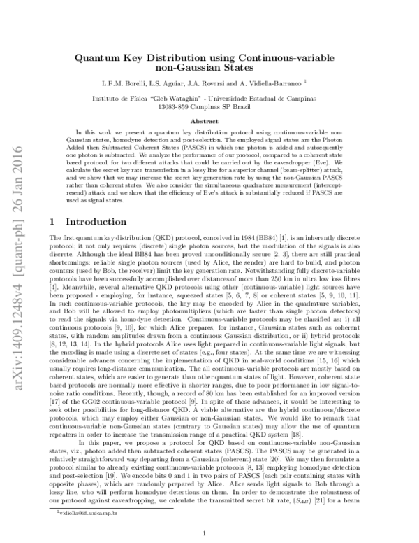 Pdf Quantum Key Distribution Using Continuous Variable Non Gaussian States
