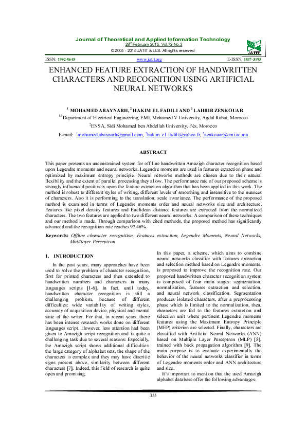 Pdf Enhanced Feature Extraction Of Handwritten Characters And