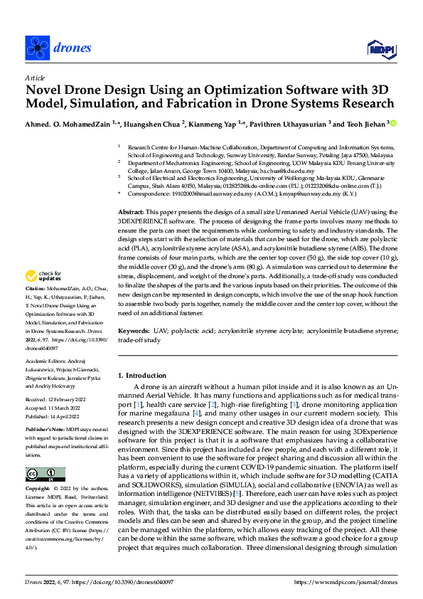(PDF) Novel Drone Design Using an Optimization Software with 3D Model ...