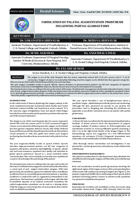 (PDF) Fabrication of Palatal Augmentation Prosthesis Following Partial ...