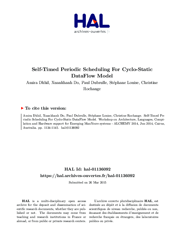 Pdf Self Timed Periodic Scheduling For A Cyclo Static Dataflow Model Stephane Louise