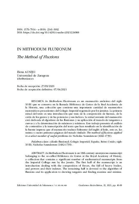 (PDF) In methodum fluxionum