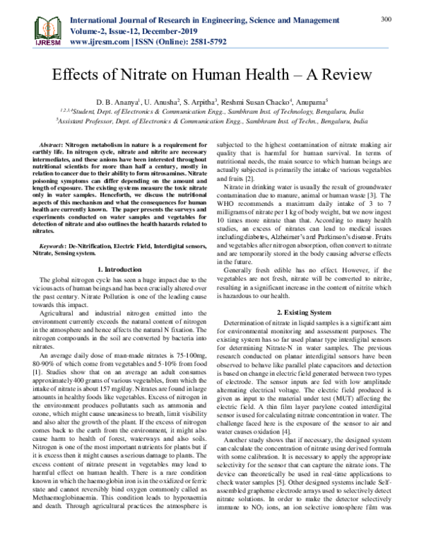 (PDF) Effects of Nitrate on Human Health – A Review