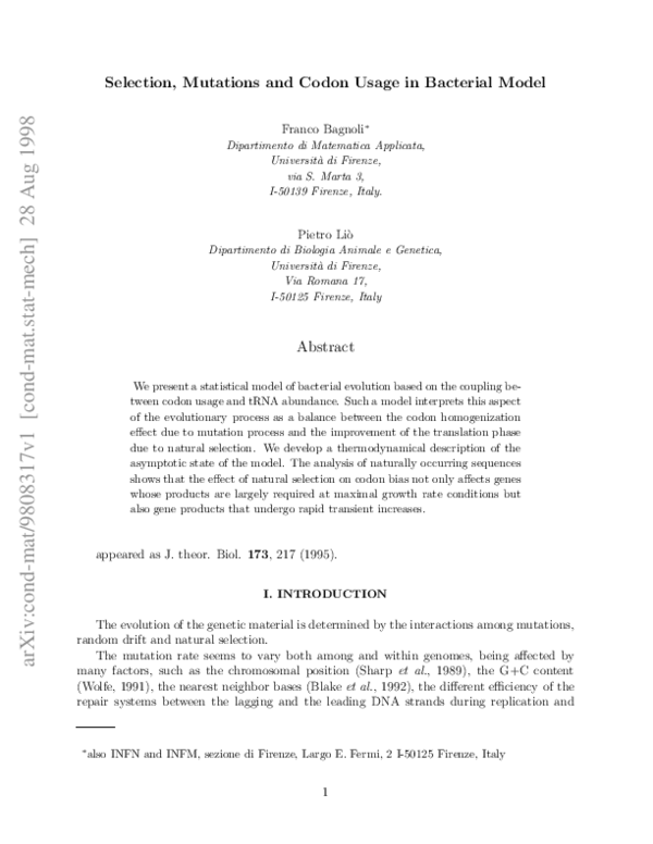 (PDF) Selection, mutations and codon usage in a bacterial model