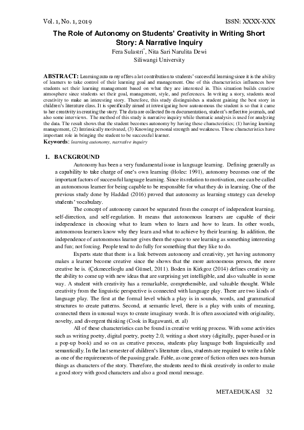 (PDF) The Role of Autonomy on Students’ Creativity in Writing Short ...