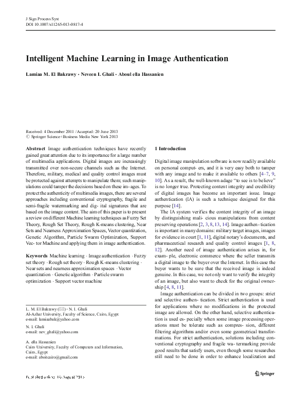 (PDF) Intelligent Machine Learning in Image Authentication