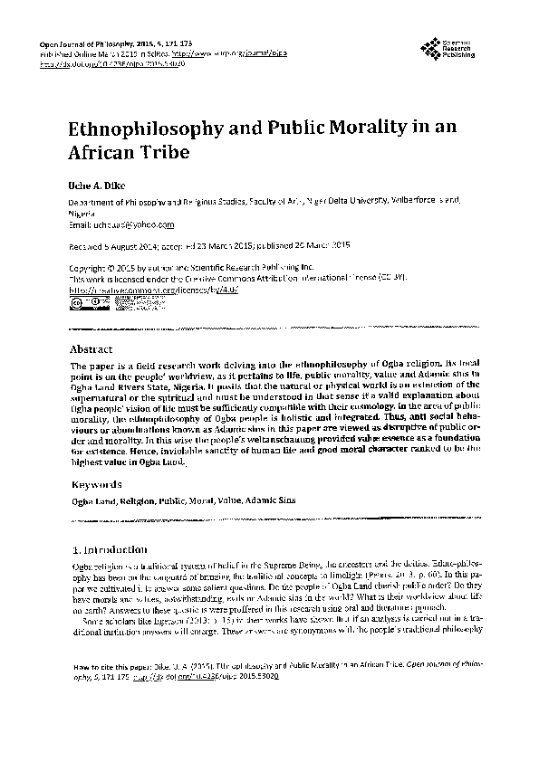 (PDF) ETHNOPHILOSOPHY AND MORALITY IN AN AFRICAN TRIBE
