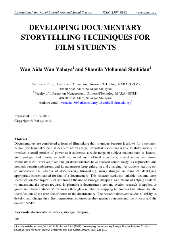 (PDF) Developing Documentary Storytelling Techniques for Film Students