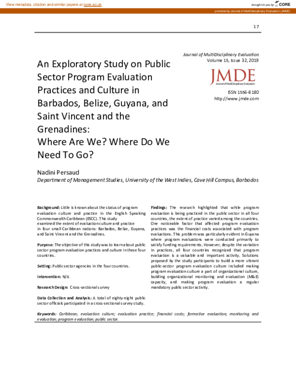 (PDF) An Exploratory Study on Public Sector Program Evaluation ...