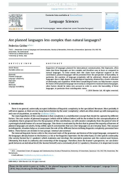 (PDF) Are planned languages less complex than natural languages?