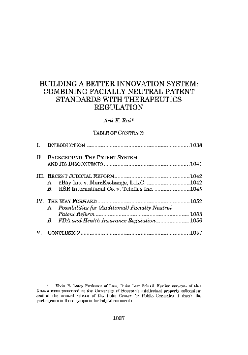 (PDF) Building a Better Patent System: Combining Facially Neutral ...
