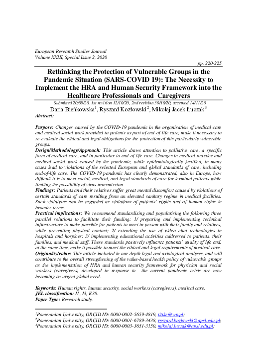 (PDF) Rethinking the Protection of Vulnerable Groups in the Pandemic ...