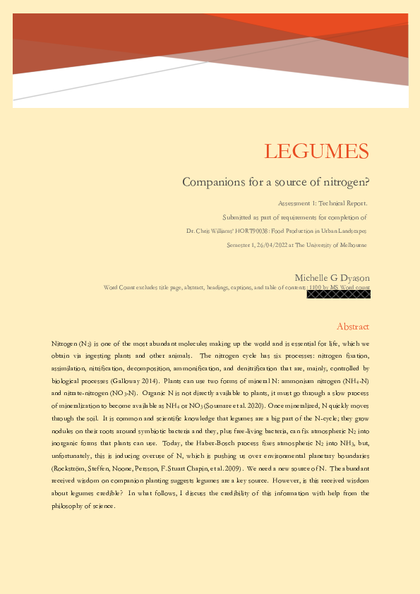 (PDF) Legumes: Companions for a source of nitrogen? | Michelle G Dyason ...