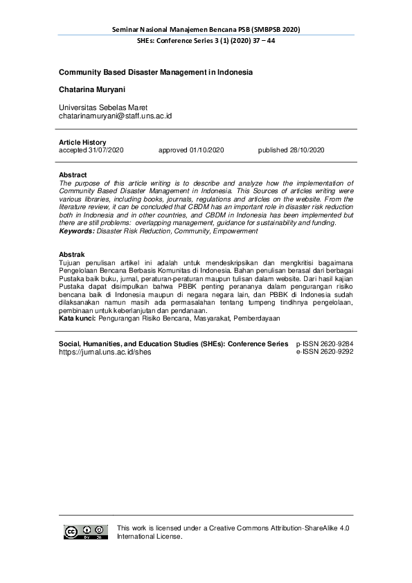 (PDF) Community Based Disaster Management in Indonesia