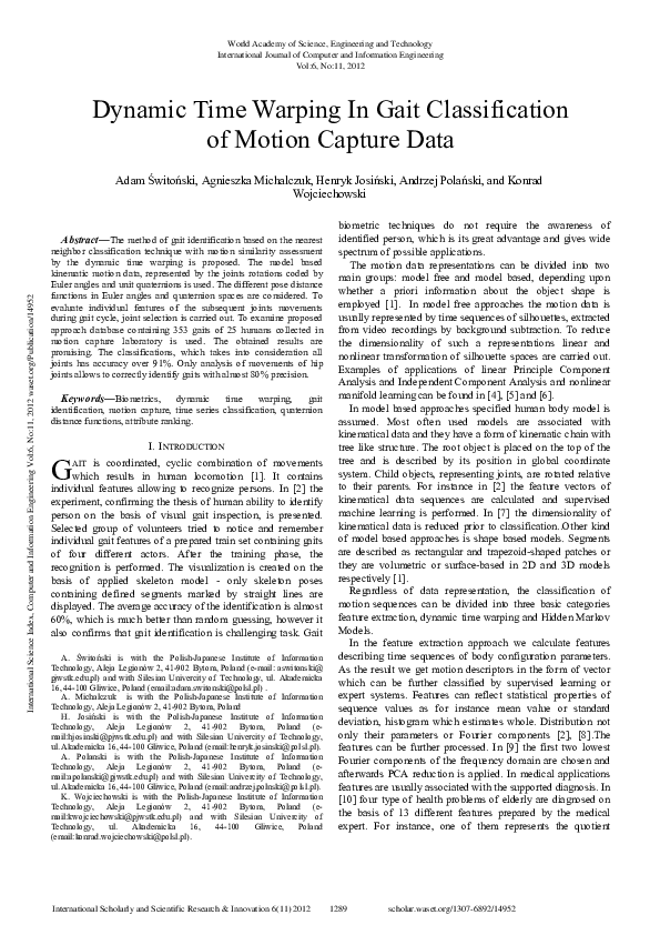 (PDF) Gait Classification Using Dynamic Time Warping