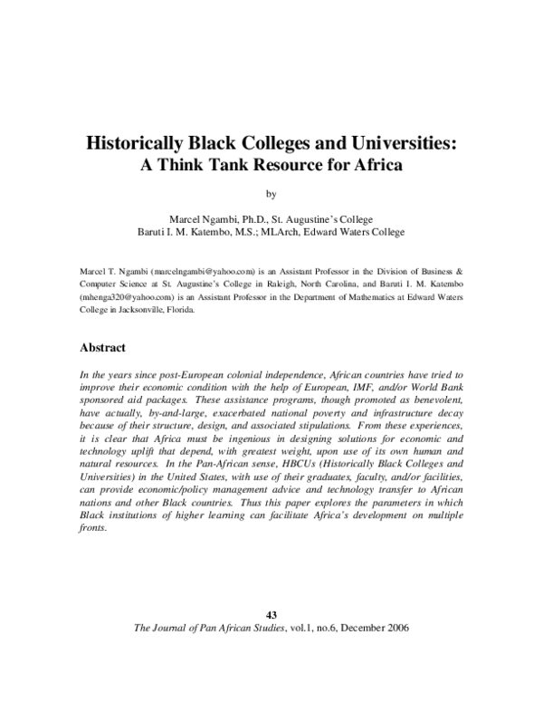(PDF) Historically Black Colleges and Universities: A Think Tank ...