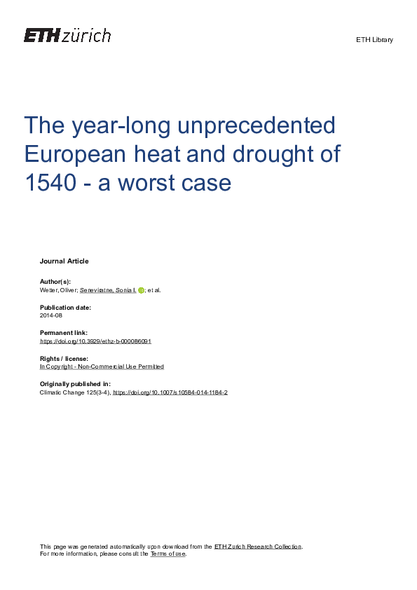 (PDF) The year-long unprecedented European heat and drought of 1540 – a ...