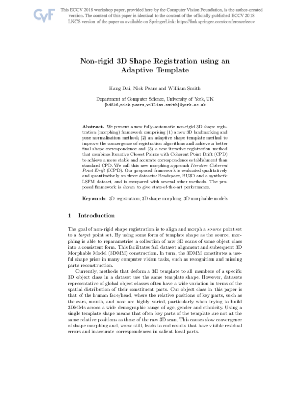 (PDF) Non-rigid 3D Shape Registration Using an Adaptive Template