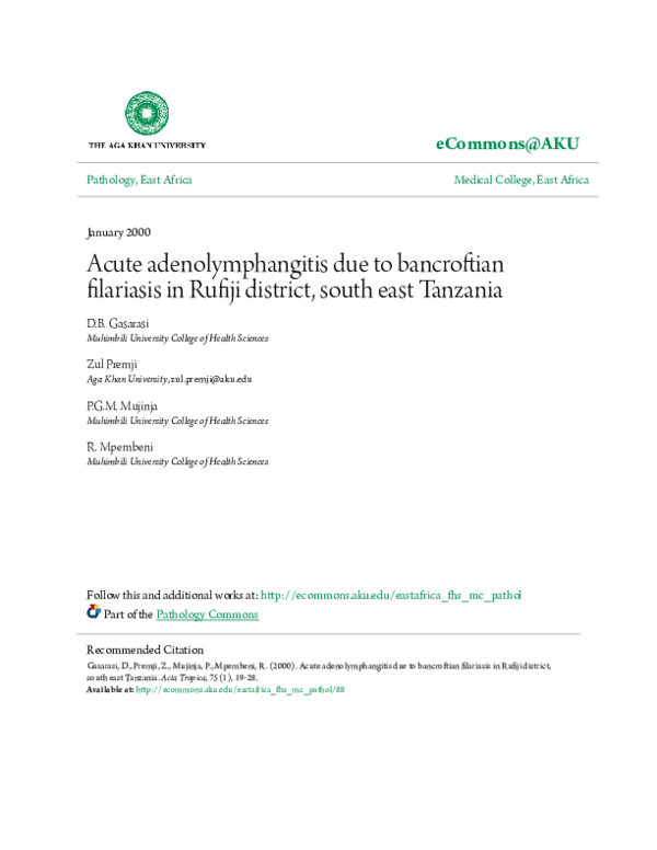 (PDF) Acute adenolymphangitis due to bancroftian filariasis in Rufiji ...