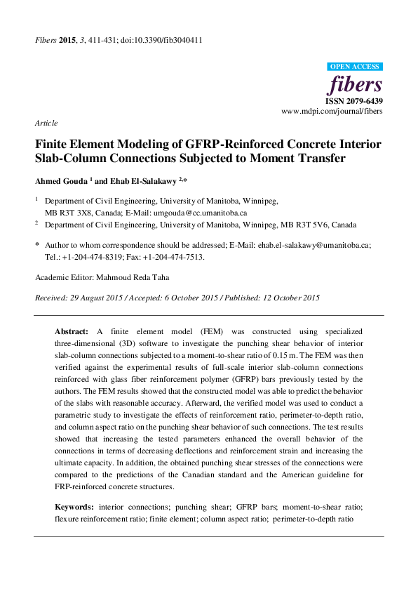 Pdf Article Finite Element Modeling Of Gfrp Reinforced Concrete Interior Slab Column