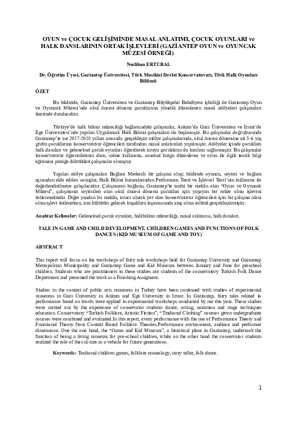 (PDF) OYUN ve ÇOCUK GELİŞİMİNDE MASAL ANLATIMI, ÇOCUK OYUNLARI ve HALK ...
