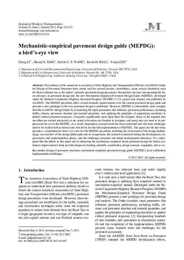 (PDF) Mechanistic-empirical pavement design guide (MEPDG): A bird's-eye ...