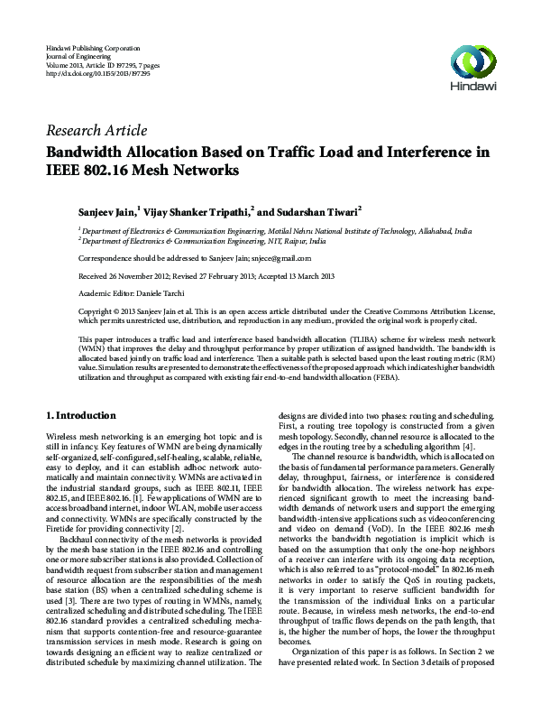 Pdf Bandwidth Allocation Based On Traffic Load And Interference In Ieee 80216 Mesh Networks
