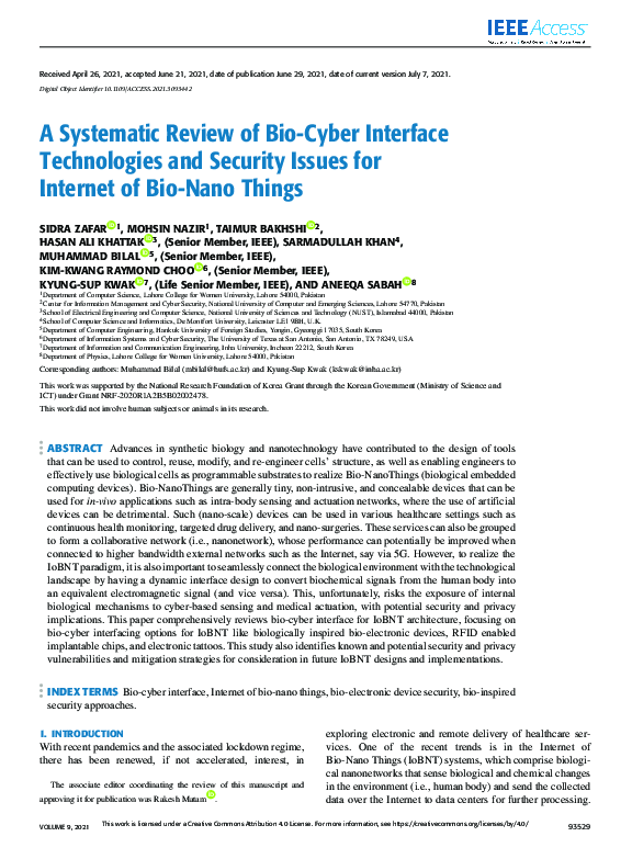 (PDF) A Systematic Review of Bio-Cyber Interface Technologies and ...