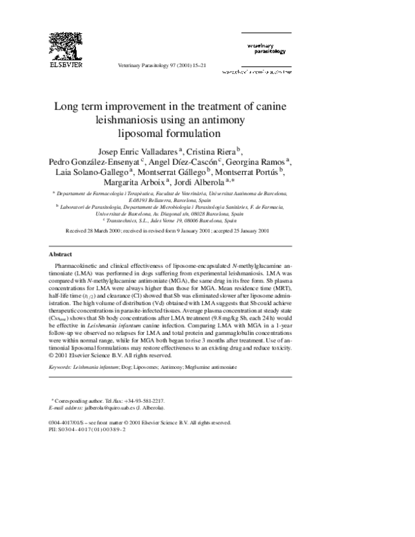 (PDF) Long term improvement in the treatment of canine leishmaniosis ...