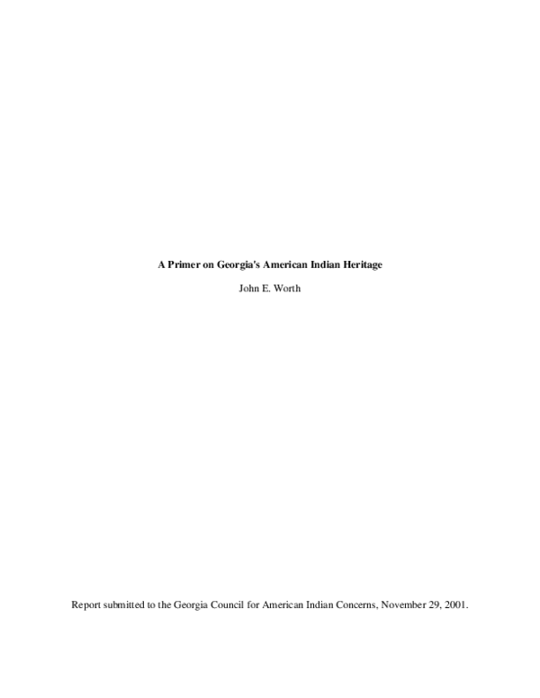 (PDF) A primer on Georgia's American Indian heritage | John Worth ...
