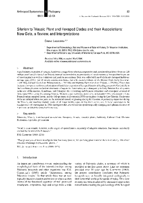 (PDF) Silurian to Triassic Plant and Hexapod Clades and their ...