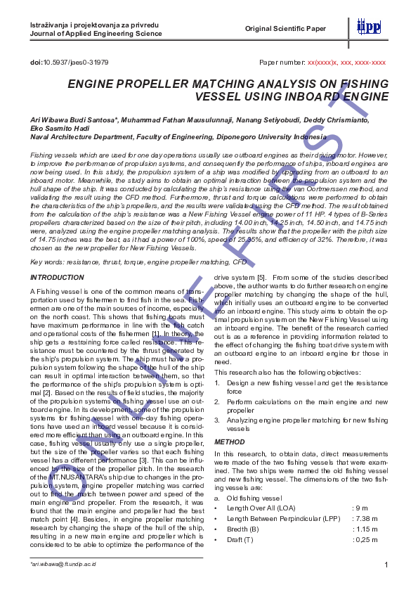 (PDF) Engine Propeller Matching Analysis on Fishing Vessel Using ...
