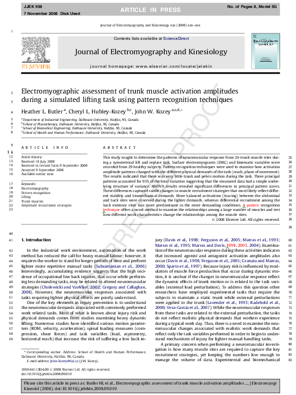 (PDF) Electromyographic assessment of trunk muscle activation amplitudes during a simulated ...