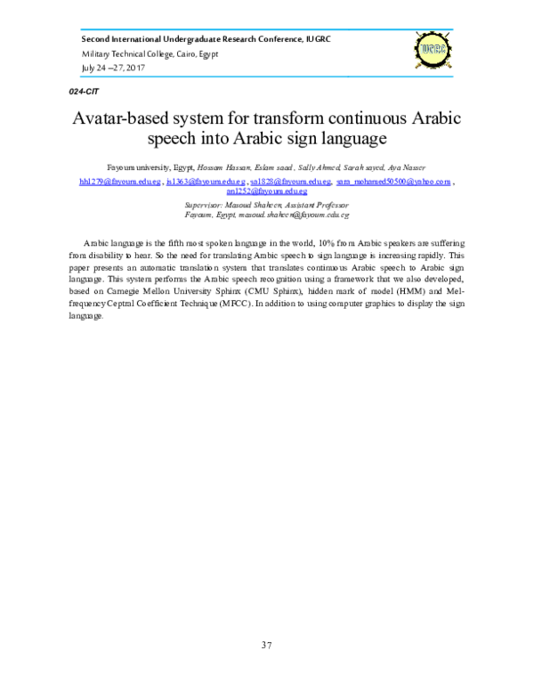 (PDF) Avatar-based system for transform continuous Arabic speech into ...