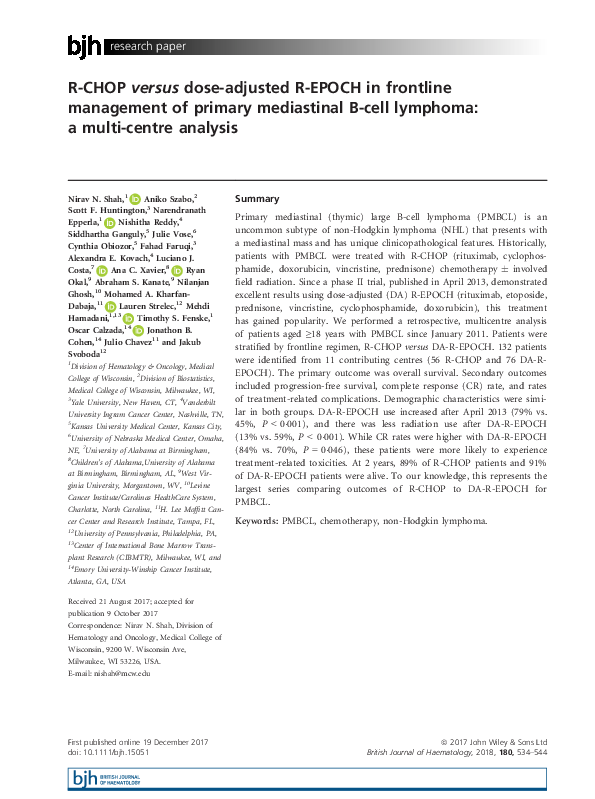 (PDF) R-CHOP versus dose-adjusted R-EPOCH in frontline management of ...