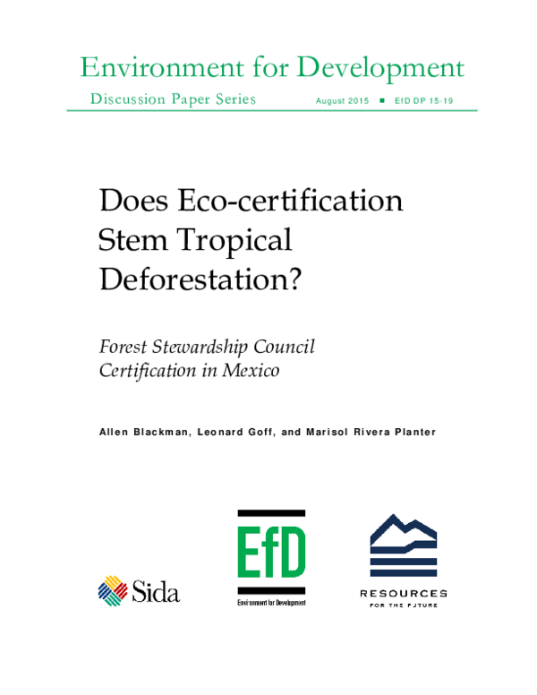 (PDF) Does Eco-Certification Stem Tropical Deforestation? Forest ...