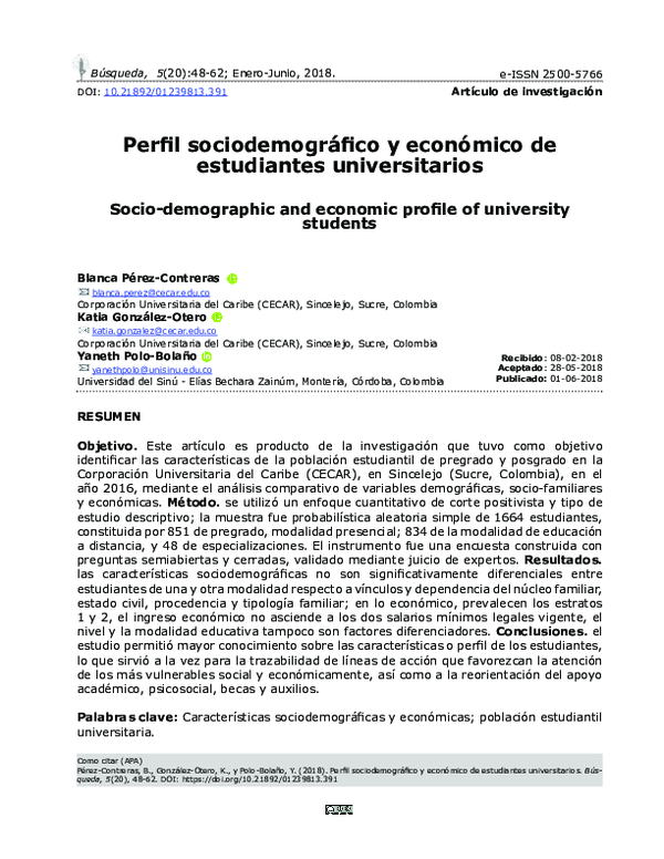 (PDF) Perfil sociodemográfico y económico de estudiantes universitarios ...