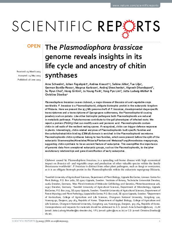 (PDF) The Plasmodiophora brassicae genome reveals insights in its life ...