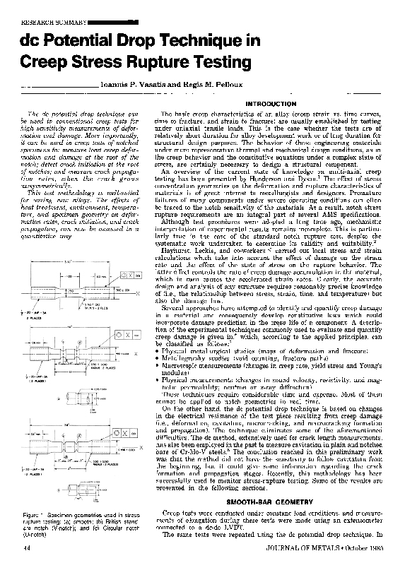 (PDF) dc Potential Drop Technique in Creep Stress Rupture Testing
