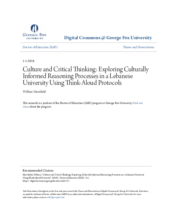 (PDF) Culture and Critical Thinking: Exploring Culturally Informed ...
