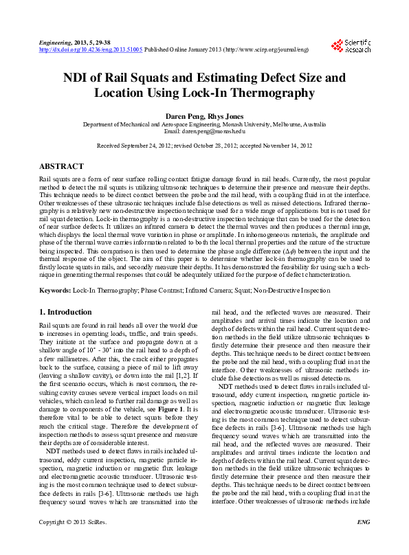 (PDF) NDI of Rail Squats and Estimating Defect Size and Location Using ...