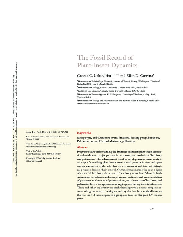 (PDF) The Fossil Record of Plant-Insect Dynamics