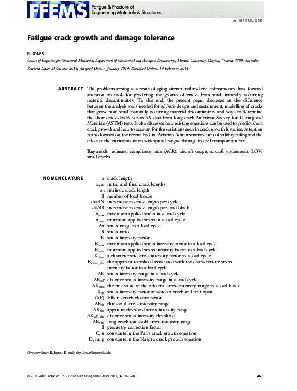 (PDF) Fatigue crack growth and damage tolerance