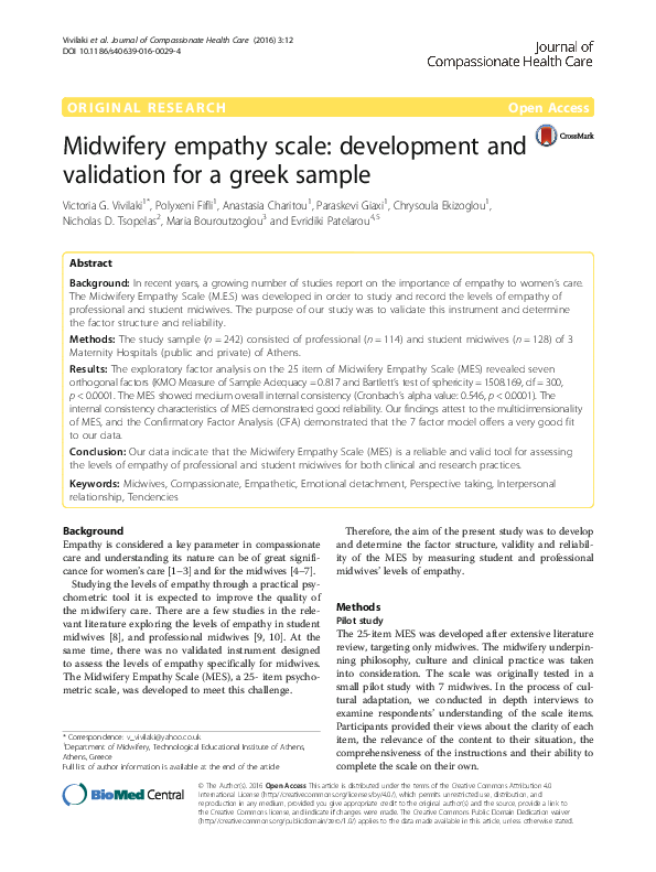 (PDF) Midwifery empathy scale: development and validation for a greek ...