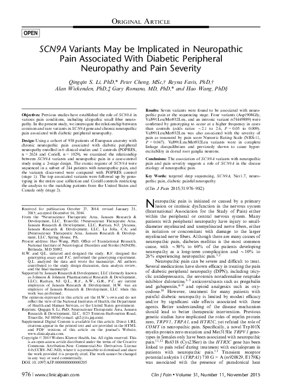 (PDF) SCN9A Variants may be Implicated in Neuropathic Pain Associated ...
