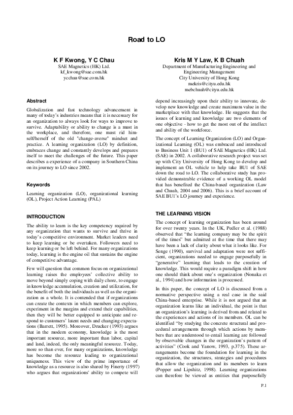 (PDF) Conference Paper | YC Chau - Academia.edu