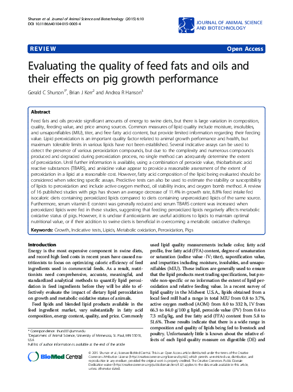 (PDF) Evaluating the quality of feed fats and oils and their effects on ...
