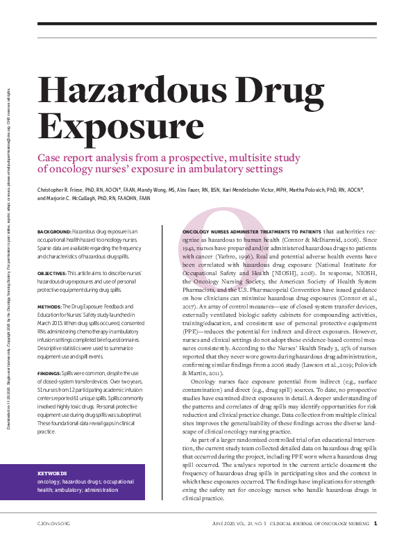 (PDF) Hazardous Drug Exposure: Case Report Analysis From a Prospective ...